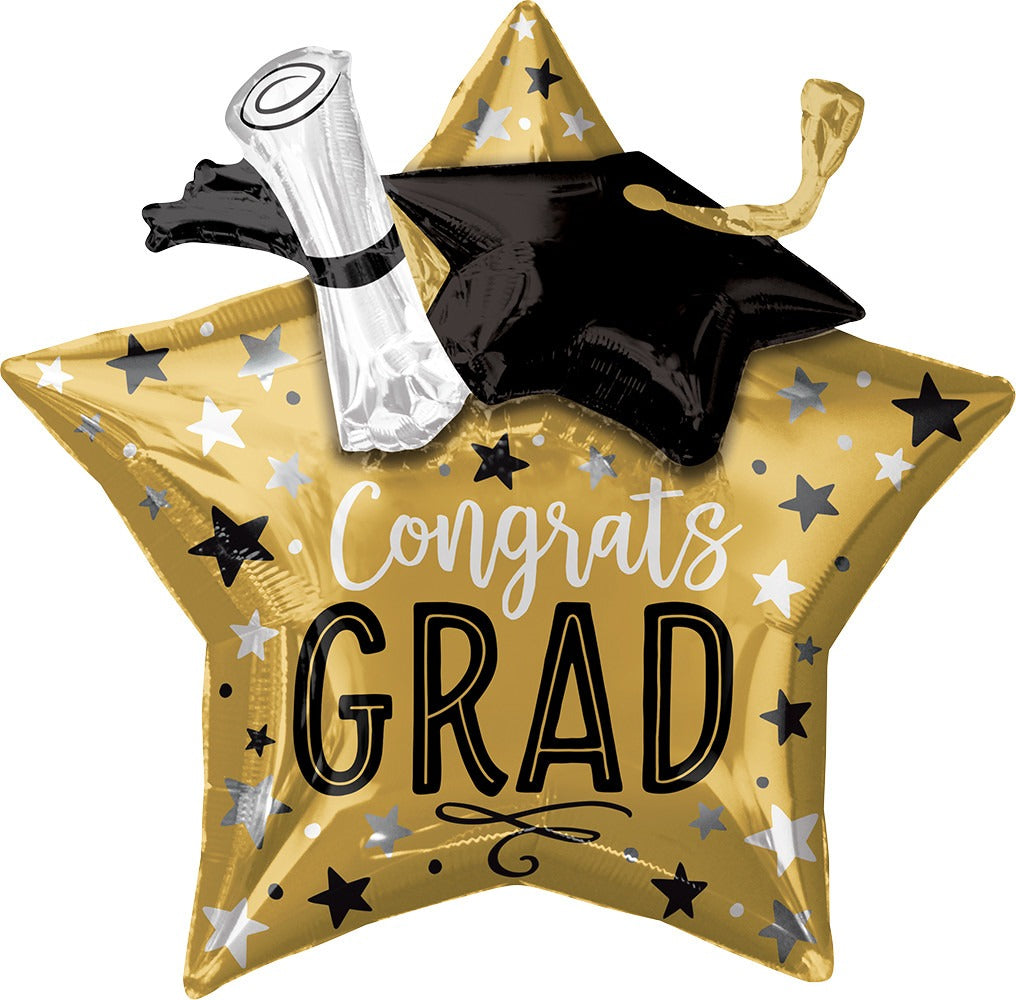 Grad Star Cap Diploma Jumbo 28" Mylar Balloon – Party America
