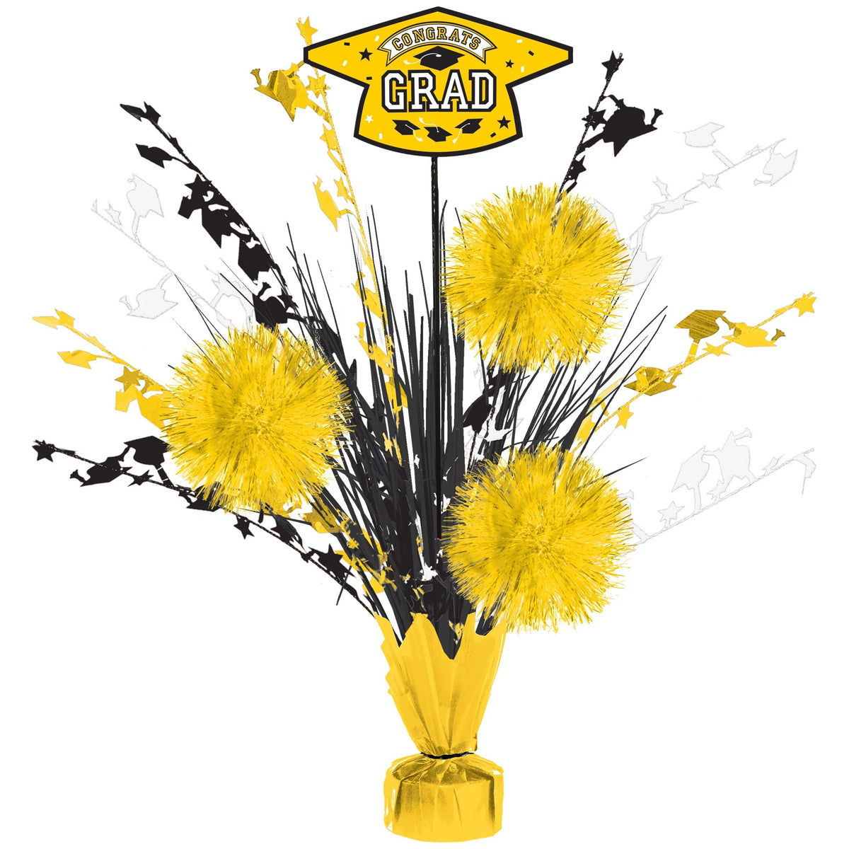Yellow Congrats Grad Tinsel Burst Spray Centerpiece, 18in – Party America